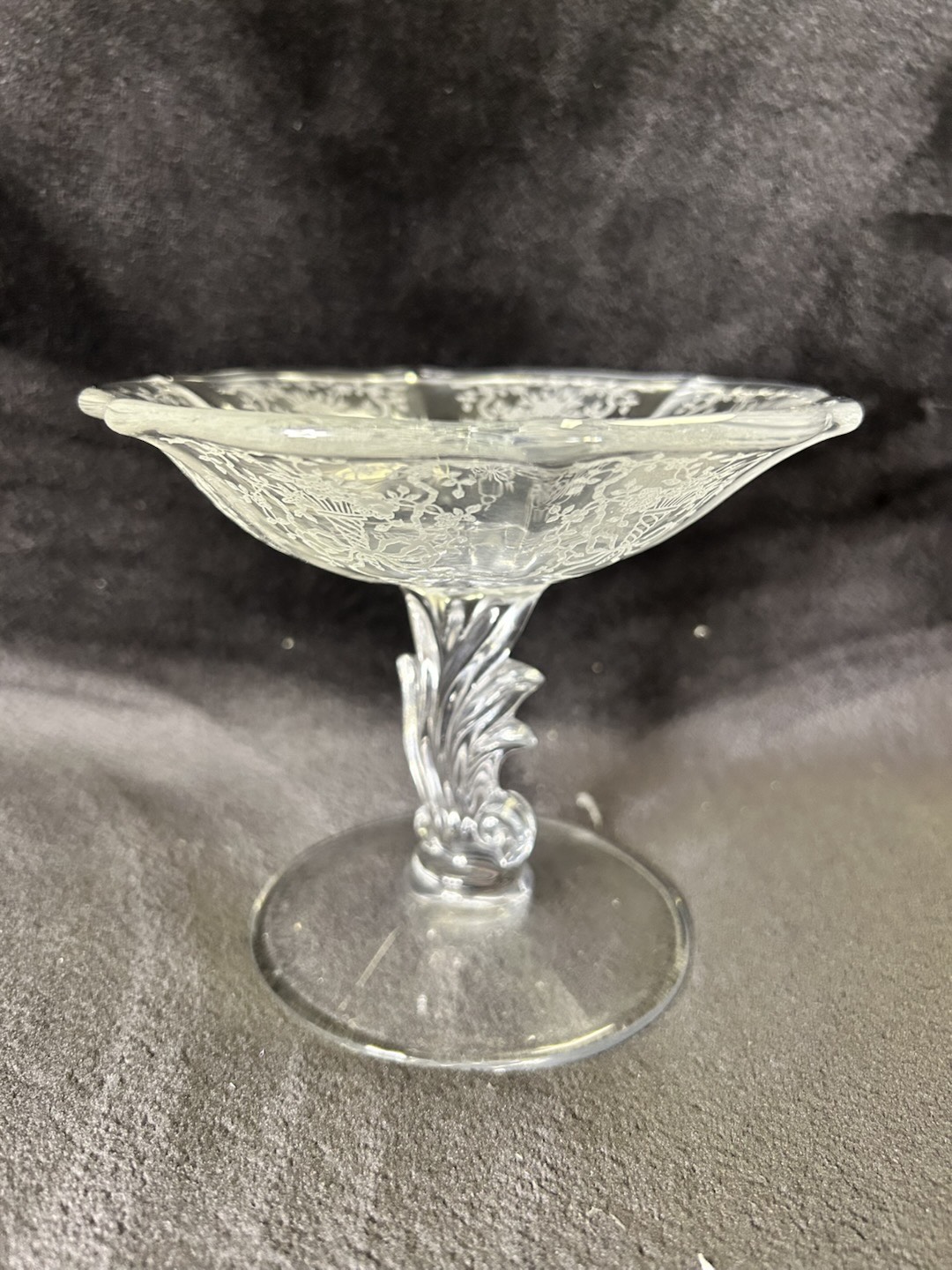 Vintage Fostoria Navarre Meadow Rose Etched Pattern Pedestal Dish