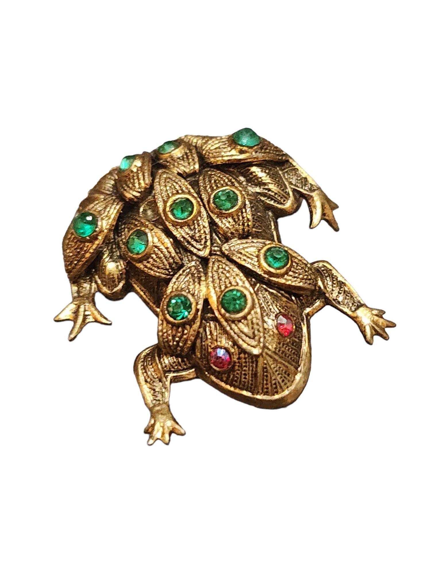 Vintage Signed Czecho Rare Jeweled Frog Brooch (A2337)