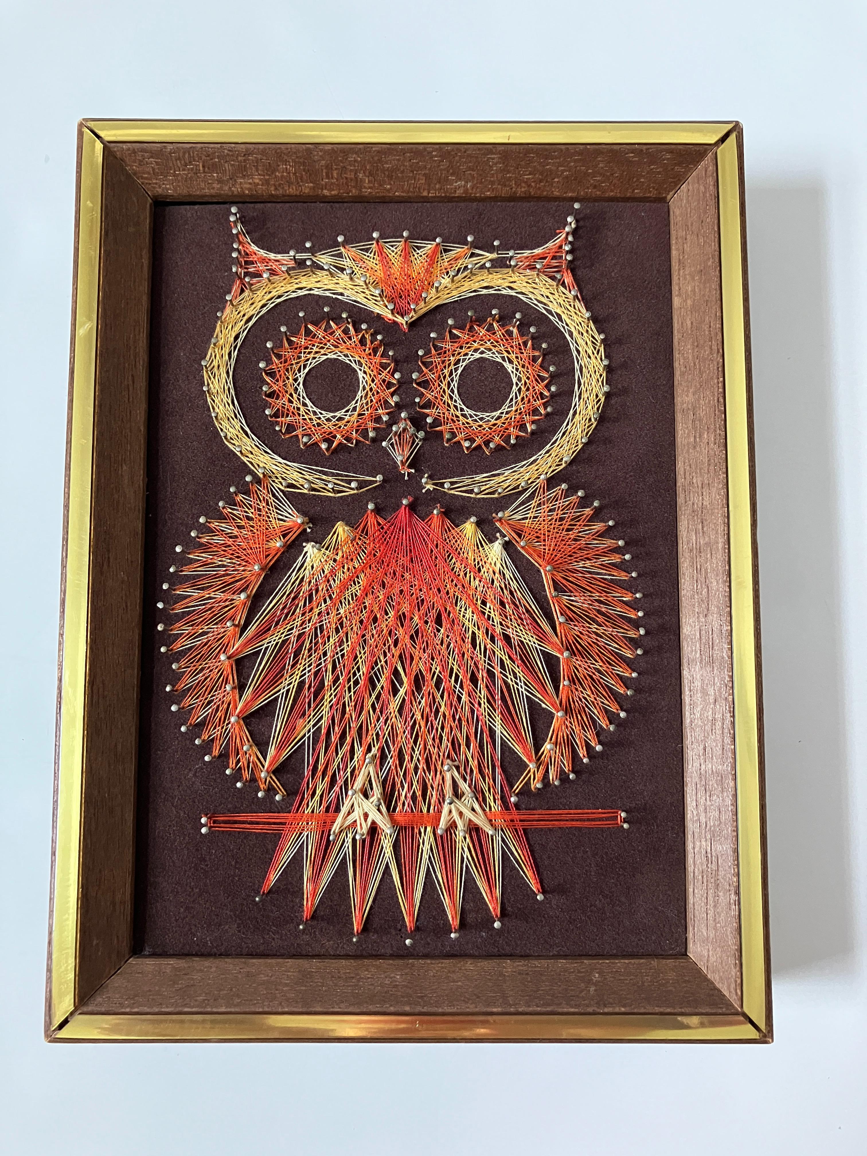 Vintage String Art Owl MCM Framed