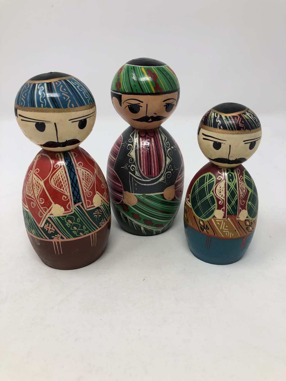 Turkish Pin Dolls Set of 3 Hand Painted Wooden Dolls