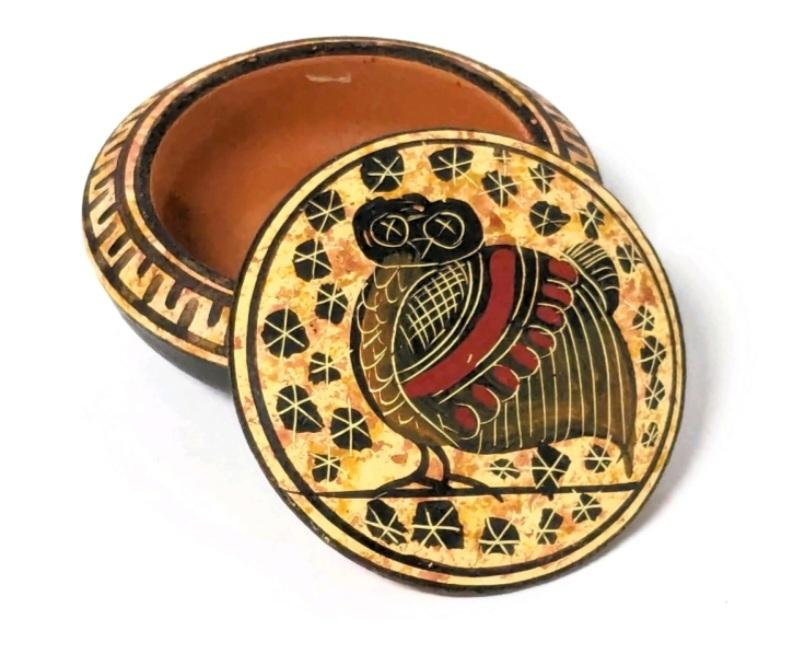 Signed Miniature Reproduction Corinthian Lidded Terracotta Pottery with ...