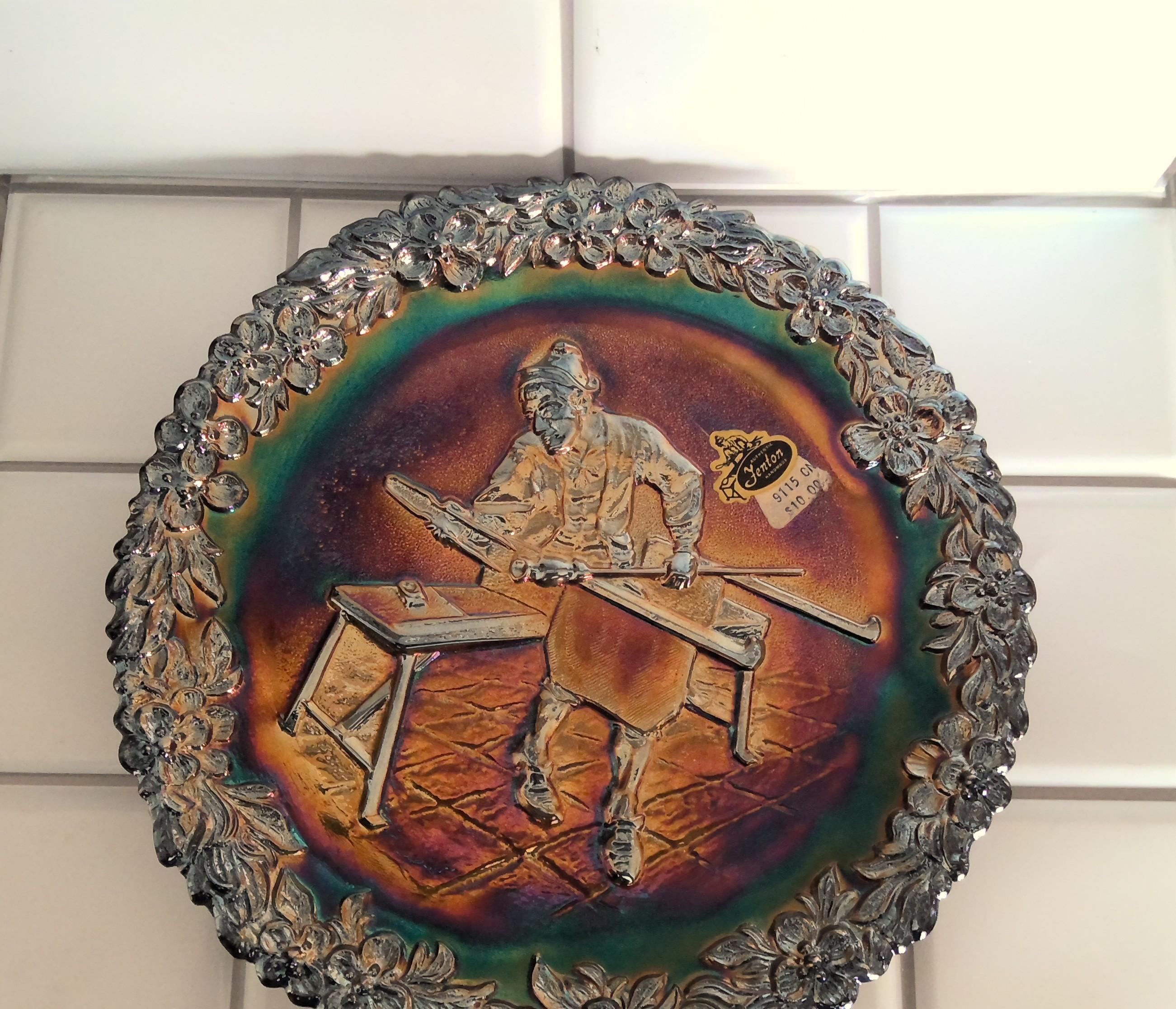 Fenton 1970 Glass Commerative Plate Original Sticker