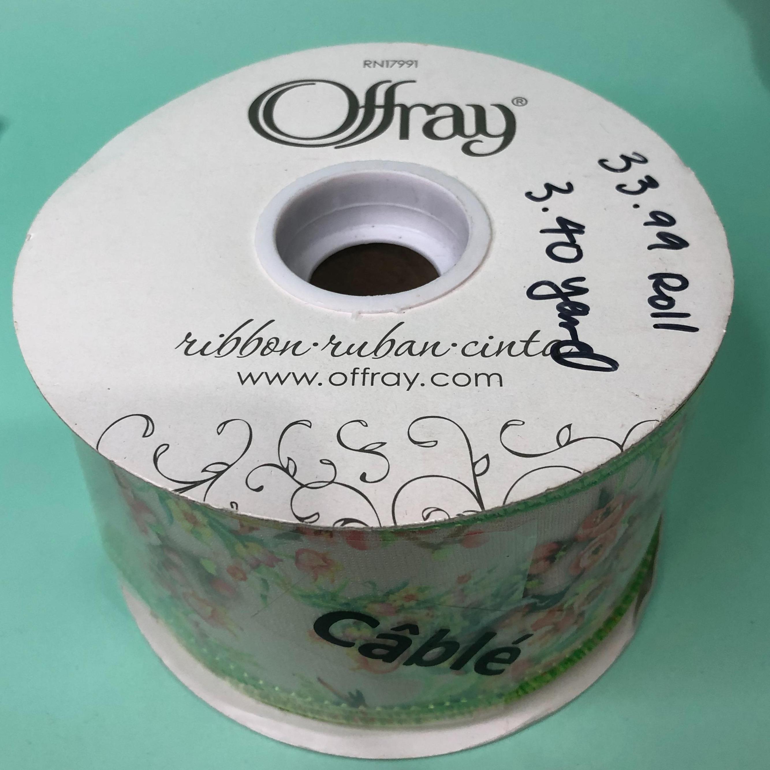 Offray Wired Ribbon Bird Print Pink Green Floral