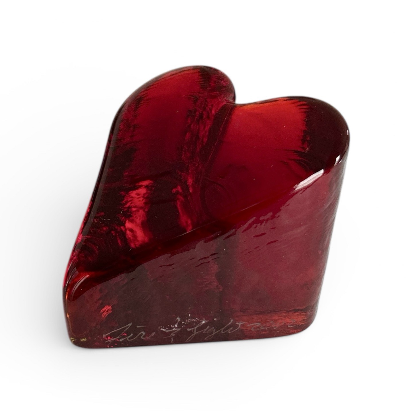 Fire & Light Recycled Glass Ruby Red Heart Paperweight Signed and Dated ...