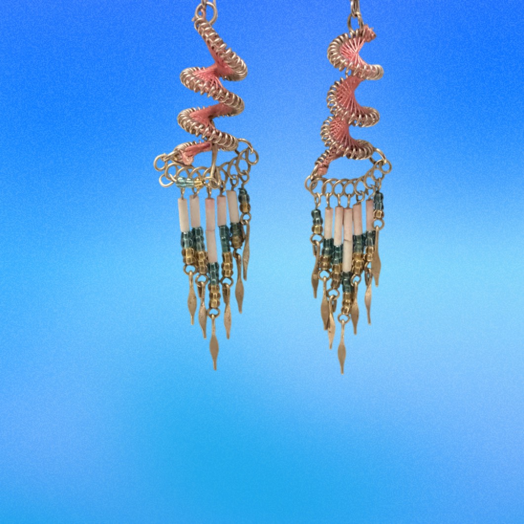 Peruvian Pink Spiral Long Silk Thread Earrings Beads Beaded Handmade ...