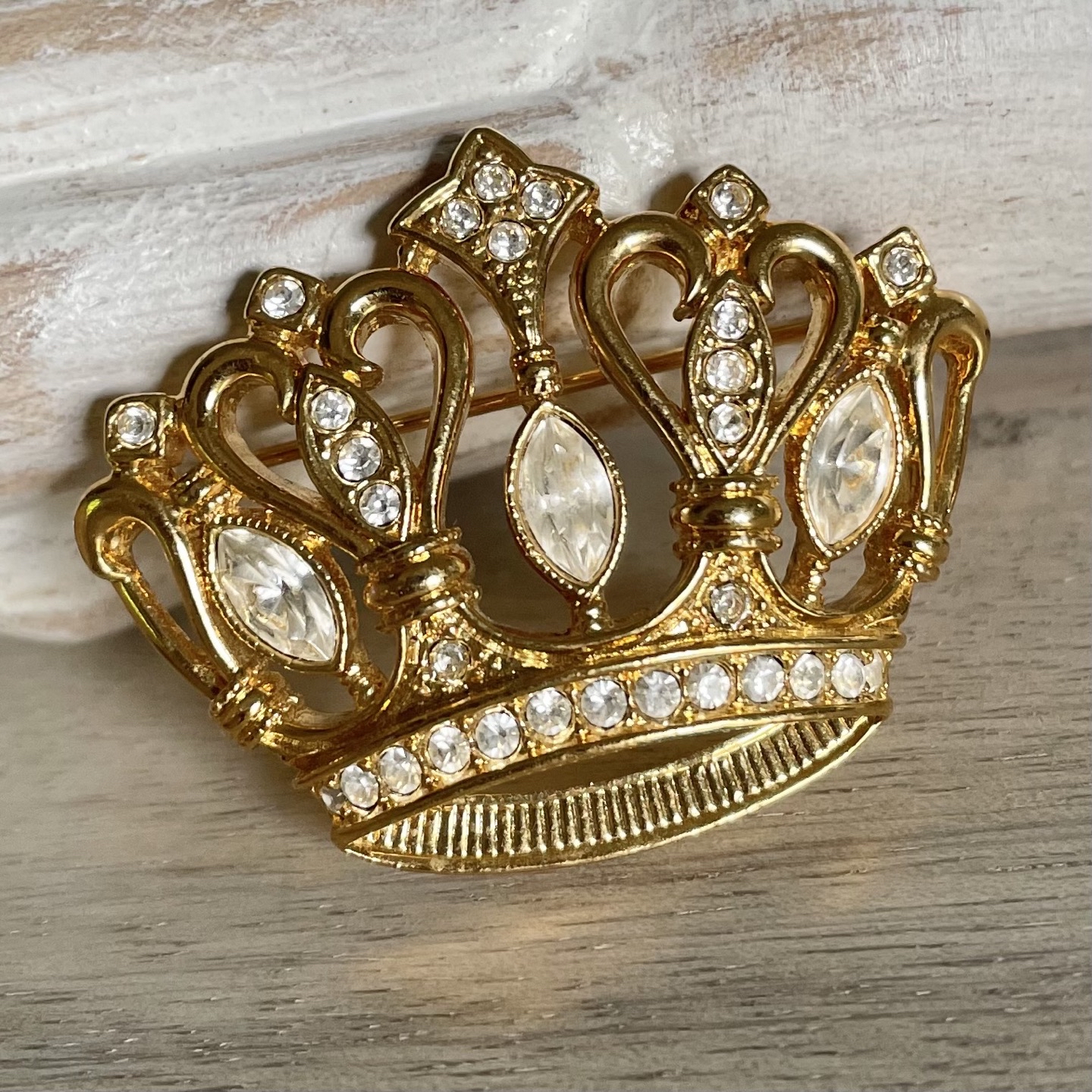 Vintage KJL for AVON Gold Tone Crown Brooch Pin