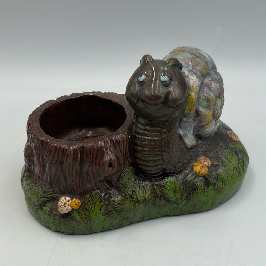 Groovy 1970s Anthropomorphic Snail Chalkware Planter Candle Holder 6”
