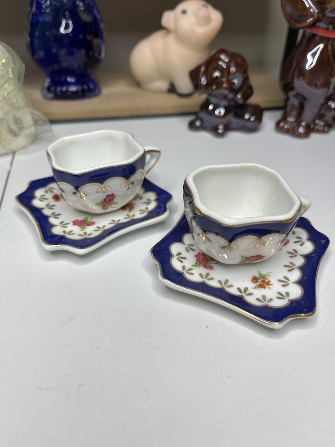 Pair Of Miniature Tea Cups 1898 Navy Blue