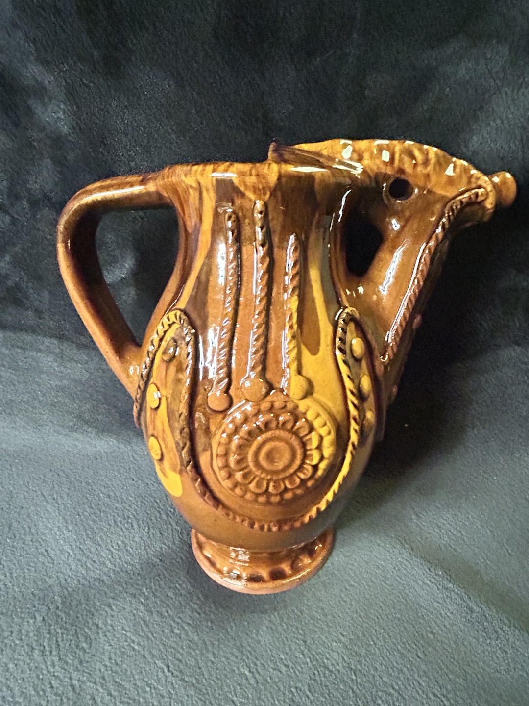 Beautiful MCM Glazed Clay Pottery Art Pitcher