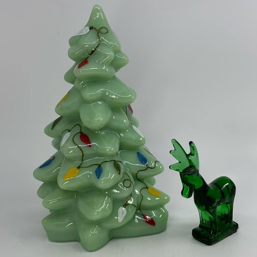 Jadeite Painted Christmas Lights Tree 8” & Emerald Deer 4” Collection ...