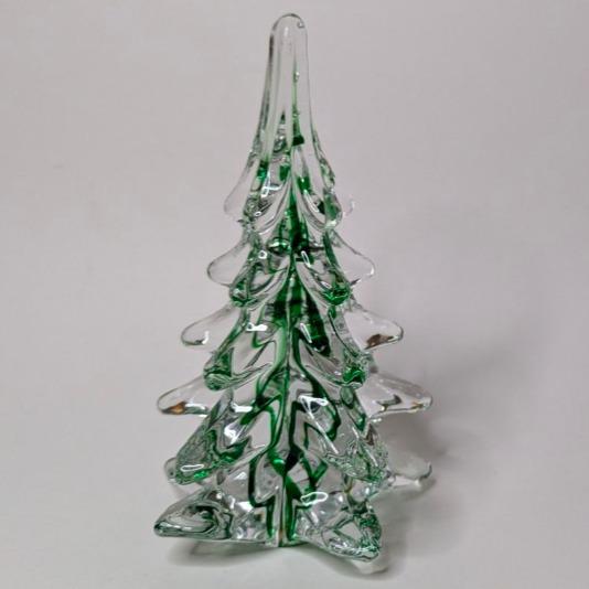 Encased Emerald Green Swirl Art Glass Pine Tree 5.1/2"