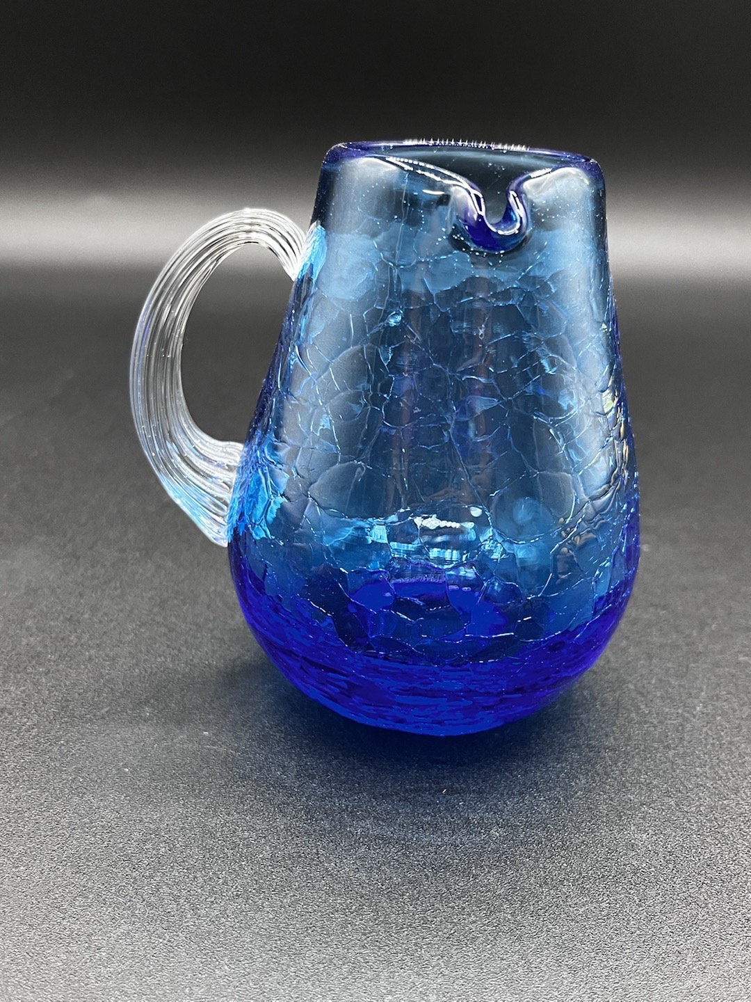 Hand Blown Pilgrim Cobalt Blue Art Glass Crackle Pitcher Vase With ...