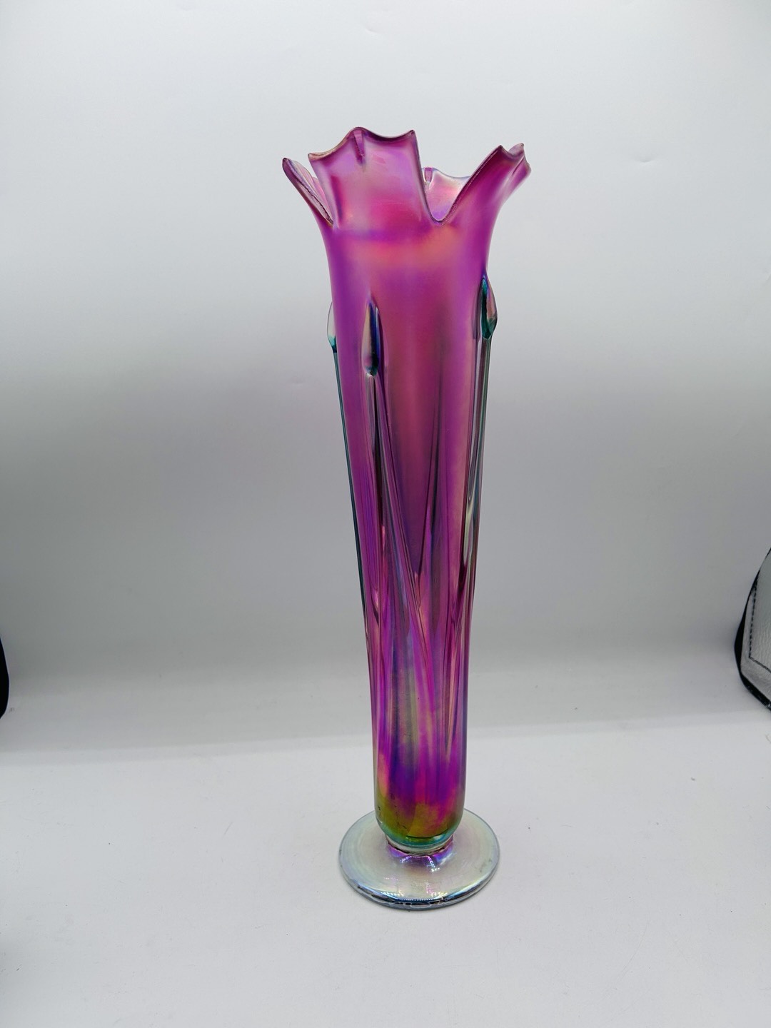 Ron Mynatt 2001 Pink Iridized Flower Iris Vase 14in. Callahan Mt ...