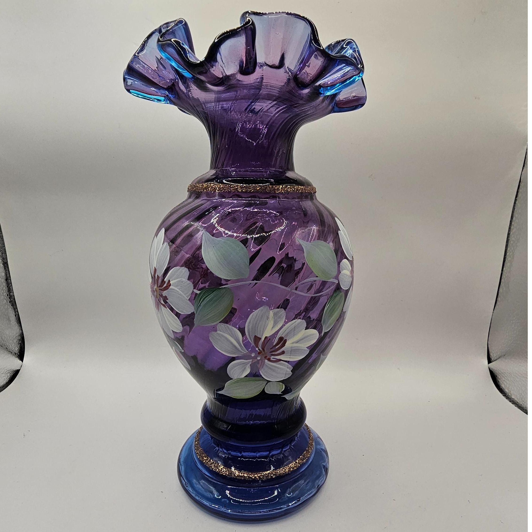 # 12. FENTON BILL FENTON MULBERRY ART GLASS VASE 1946-1996 50 YEARS ...