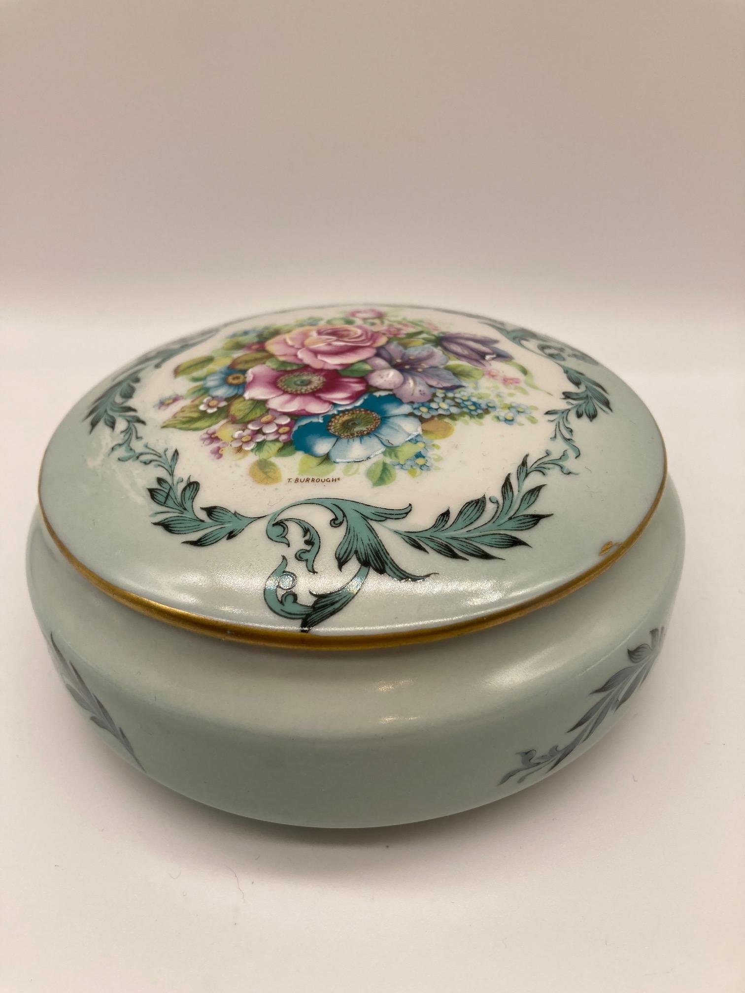 French Limoges trinket box hand painted by T Burroughs gold gilt edging