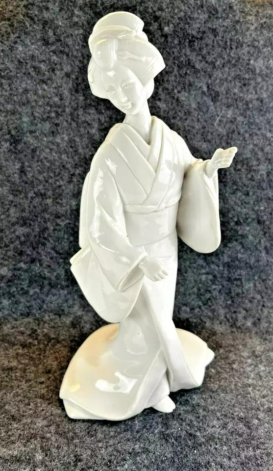 Fitz & Floyd FF Porcelain Japanese Geisha Women Figurine Statue White 10"T 1985