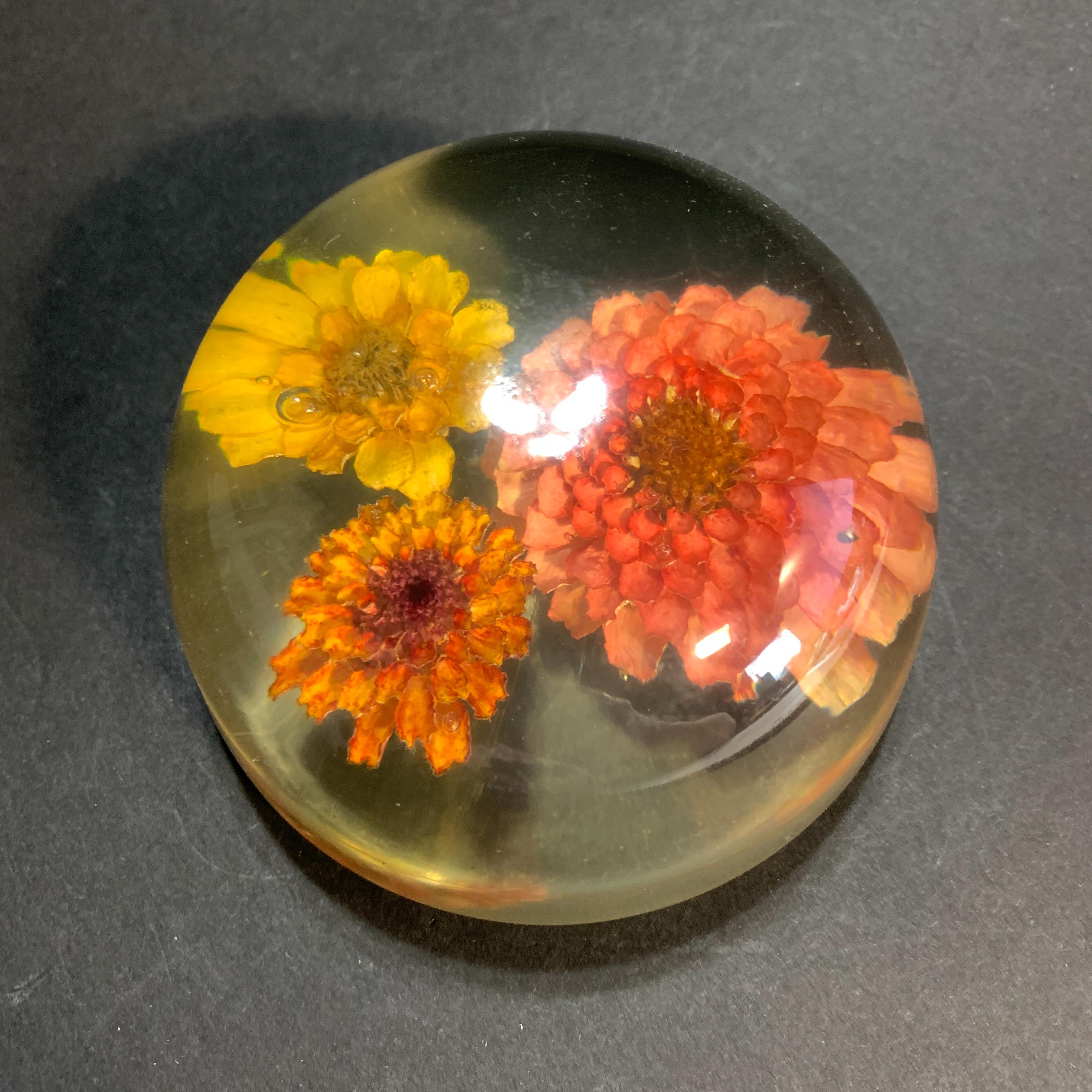 Lucite Dried Flowers Paperweight