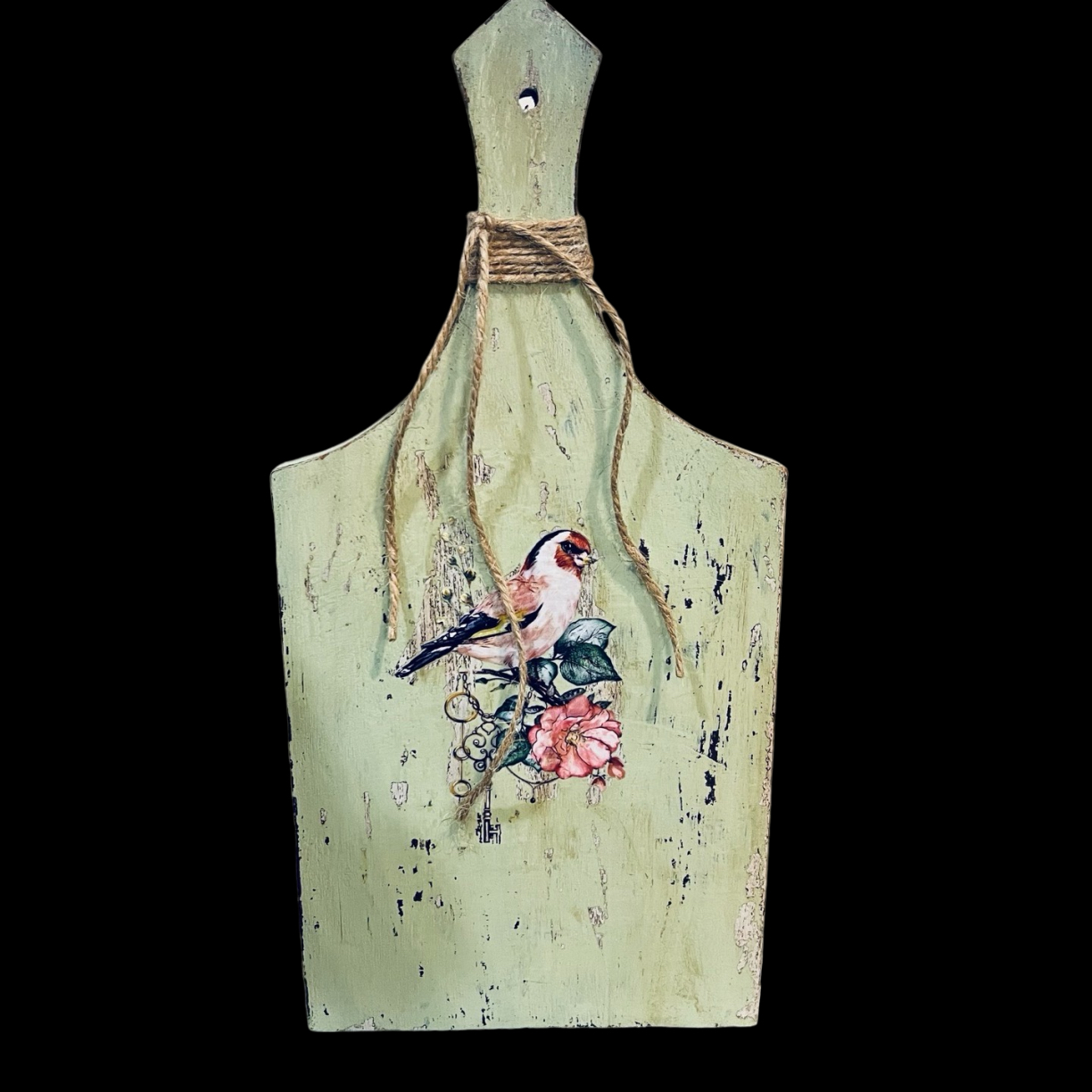 Upcycled Farmhouse Decor Chippy Painted Green With Bird Rustic Distressed