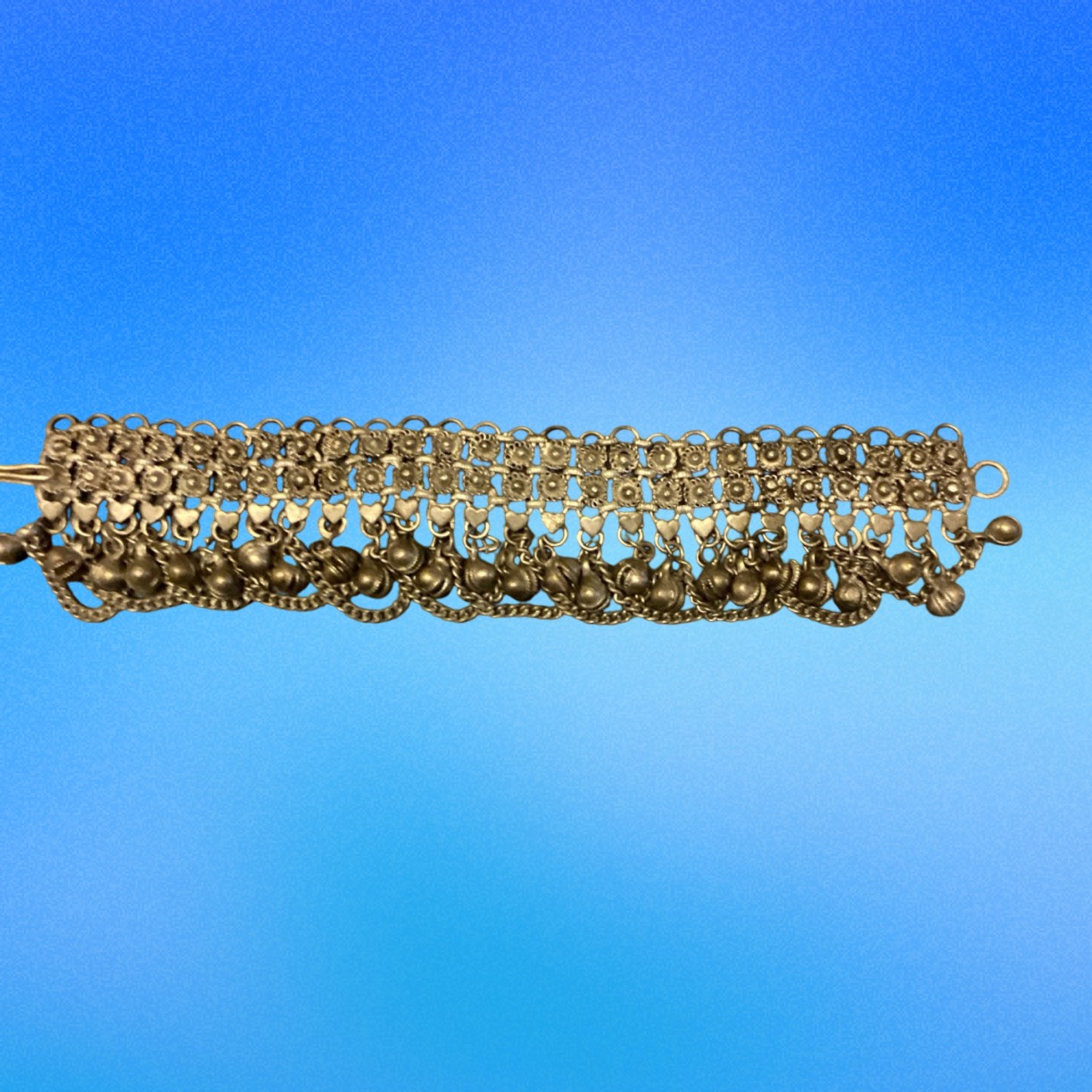 Yemenite tribal antique filigree silver anklet leg bracelet w/ rattles ...