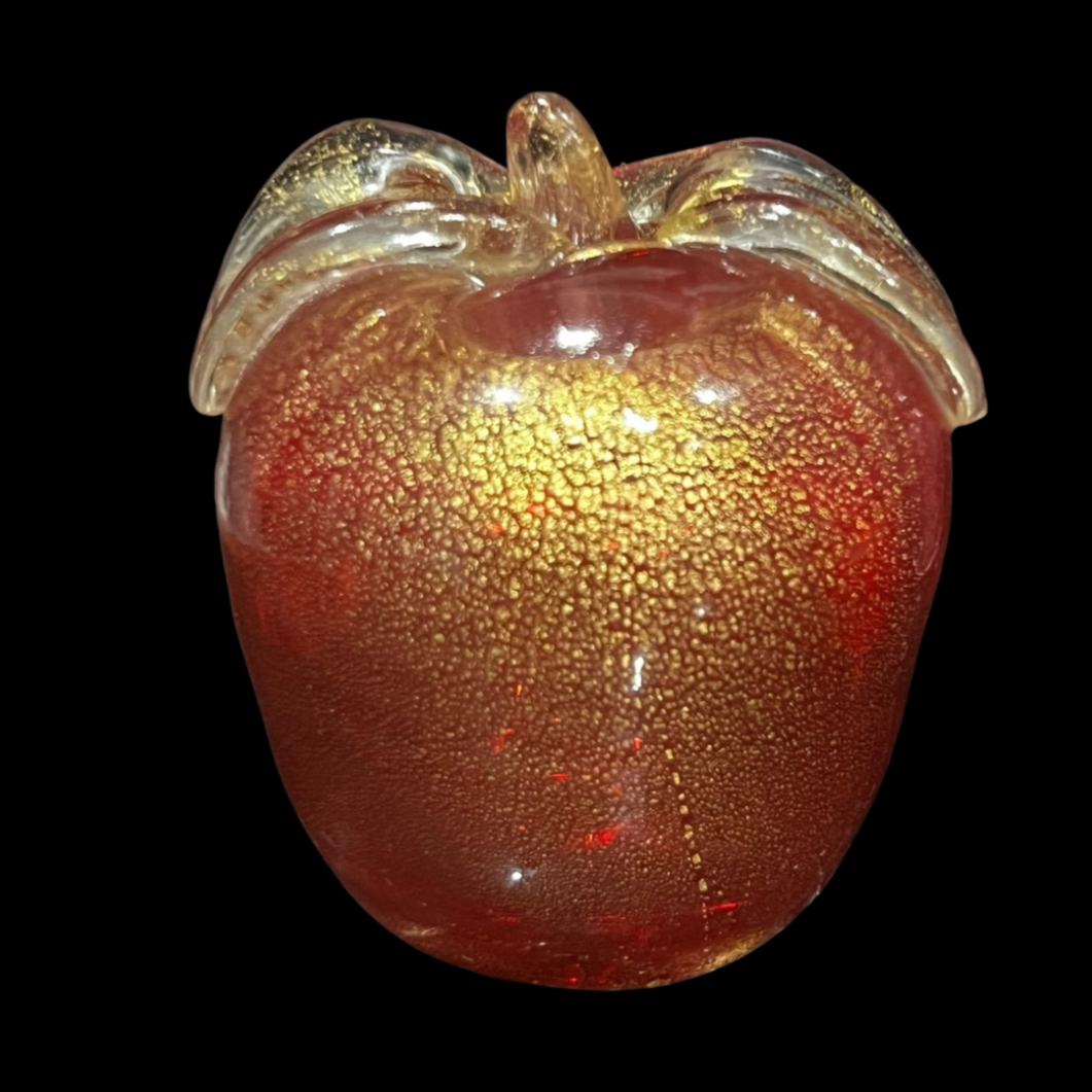 Murano Glass Apple With Gold Oro 3”