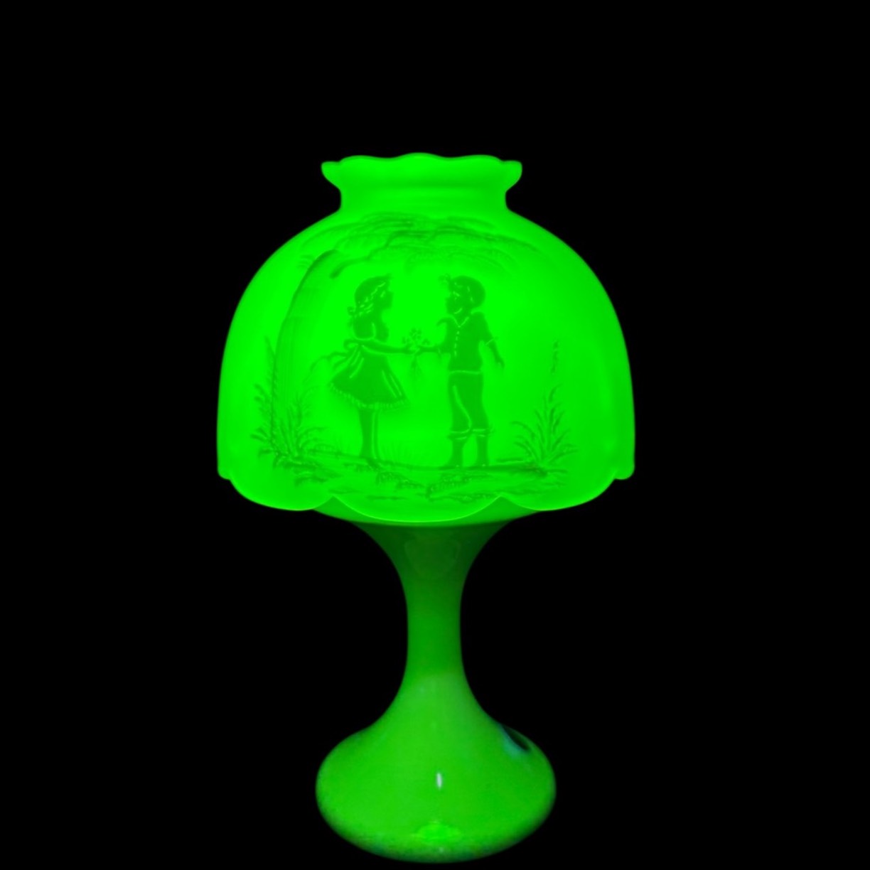 Westmoreland Vaseline Fairy Lamp Mary Gregory Yellow Satin Lamp Milk ...