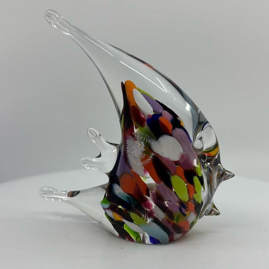 Valletta Art Glass Malta Rainbow Tropical Fish Signed 4.5”