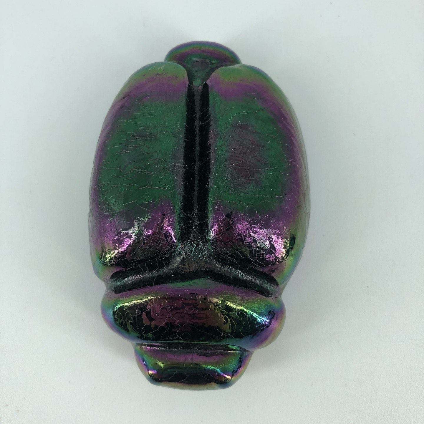 Kurt Carlson Signed Hand-Blown Iridescent Glass Scarab Paperweight