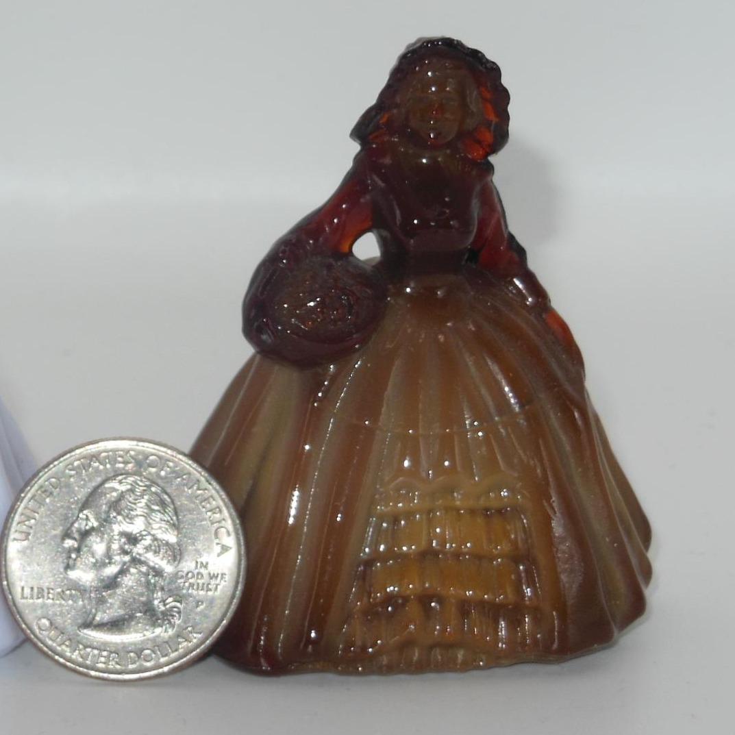 Vintage Boyd Glass, MINIATURE Colonial Lady CHOCOLATE SLAG Glass Figurine