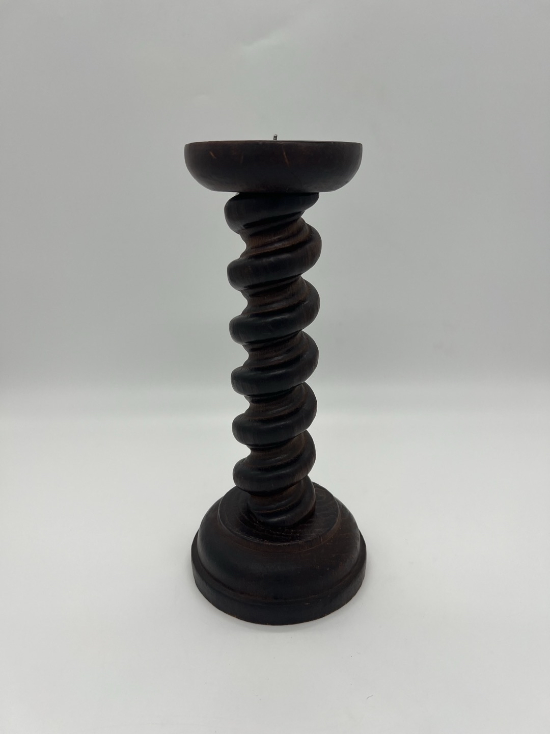 Vintage Carved Wood Barley Twist Pillar Candle Holder 10” Made In Spain