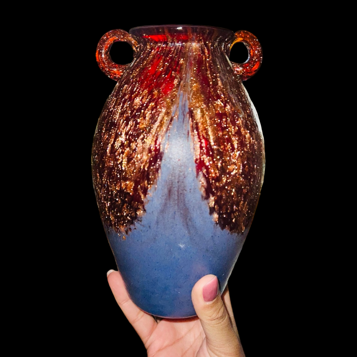 Dale Tiffany Pottery/Amberina/Copper Flecks Amphora Vase