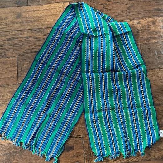 VTG Woven Liz Claiborne Scarf 12" x 57" Green Blue Orange