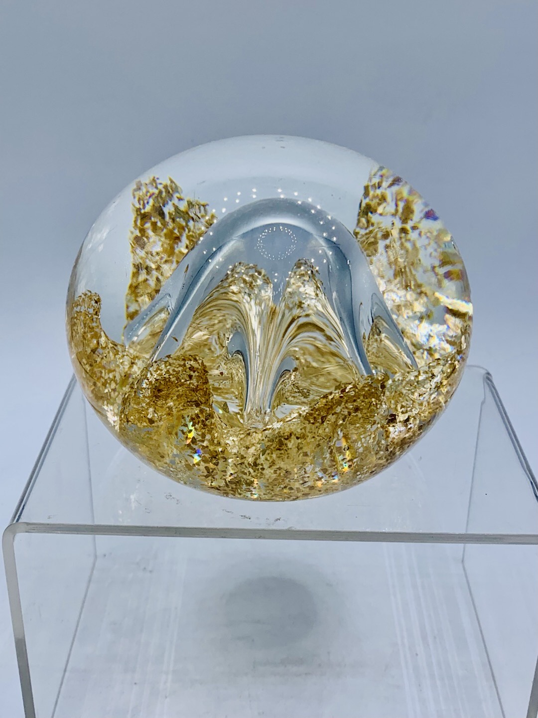 MCM Studio Art Glass Paperweight Gold Star Dust Star Shaped Bubble Sea ...