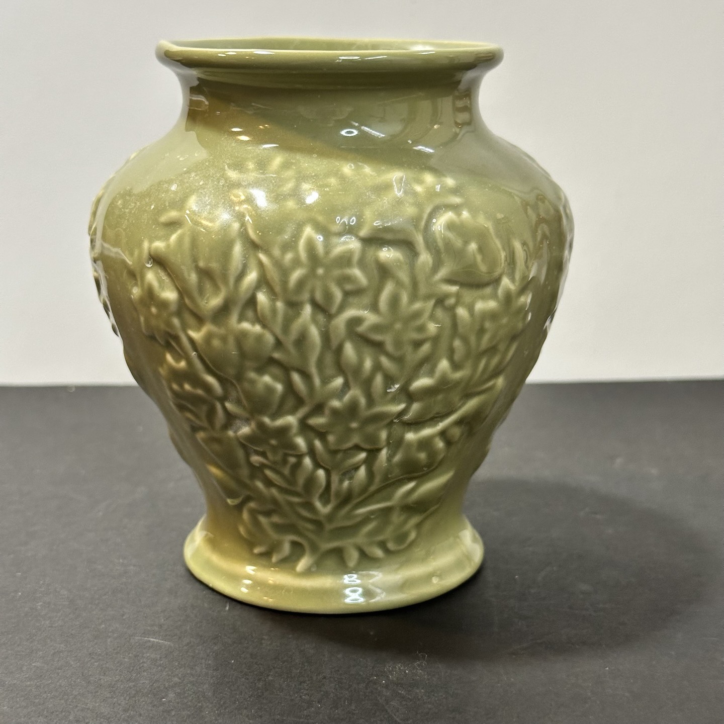 #882 Longaberger Pottery Sage Green Vintage Floral Vase Blossoms ...