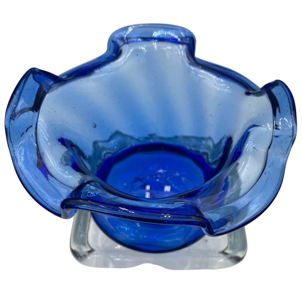 Hand Blown Cobalt Blue Glass Footed Bowl/Candle Holder, Swirl Optic ...