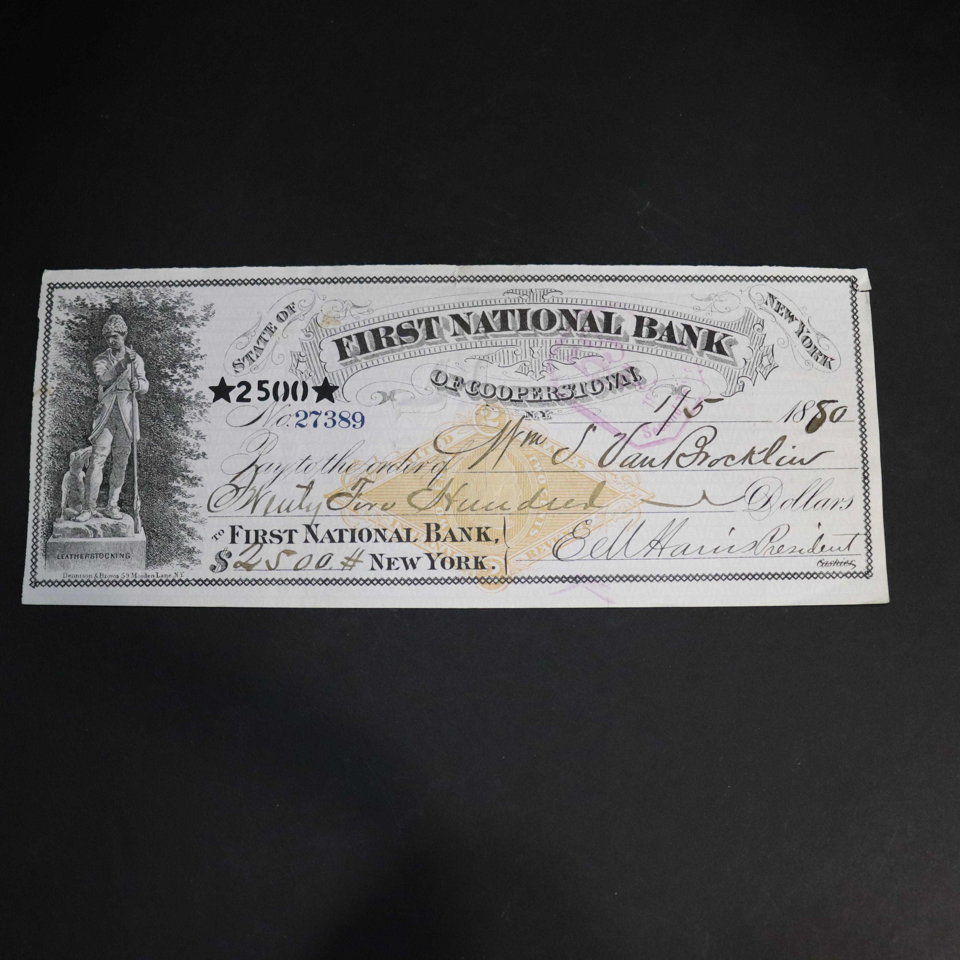 First National Bank, Cooperstown NY Canceled Check