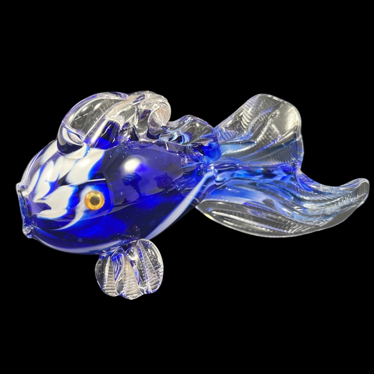 Signed Studio Art Glass Fish, Blown Art Glass Fish Figurine, Blue And ...
