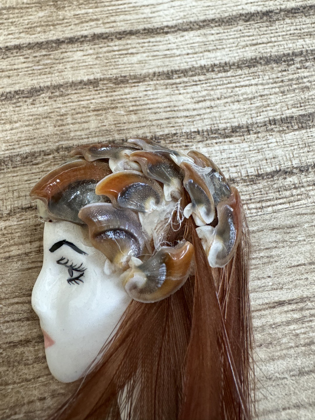 Lady Face With Shells And Feathers Detail Around Her Head-Signed And Dated