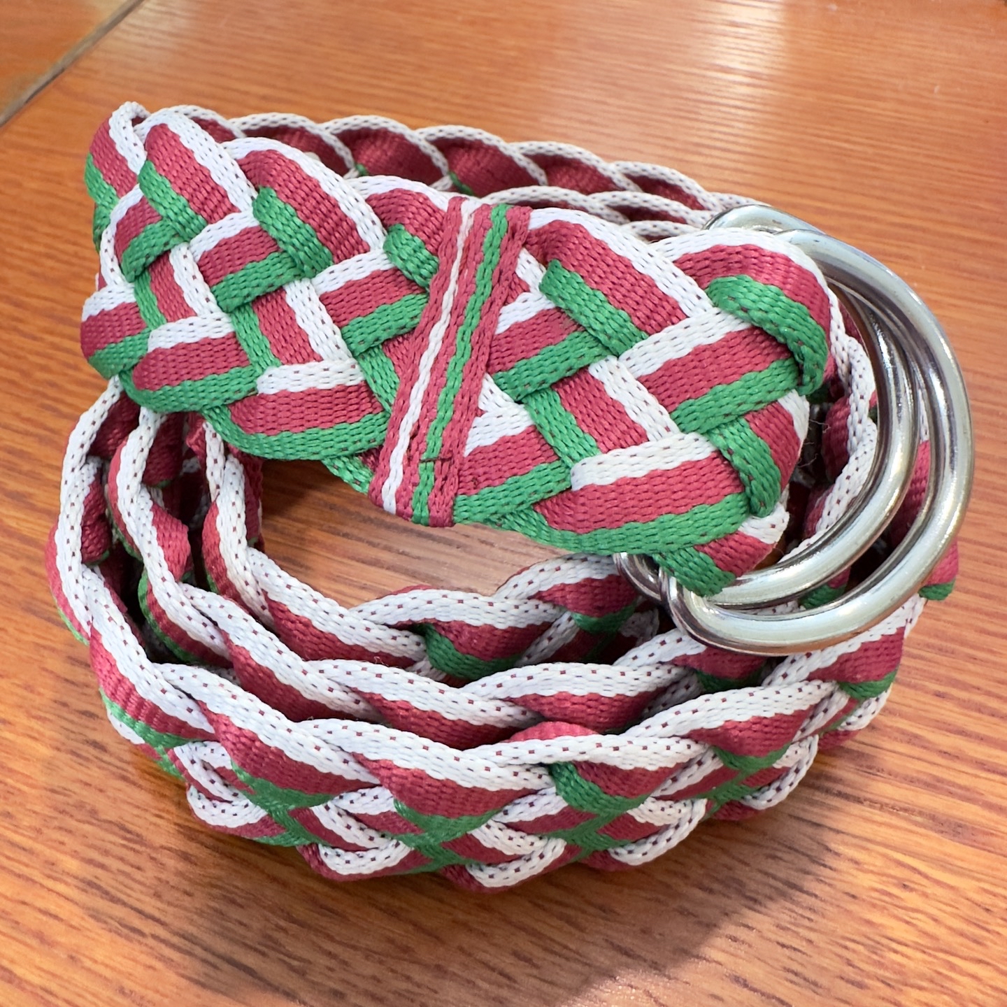 Vintage D Ring Belt Braided Reversible Pink Green White Tommy Hilfiger