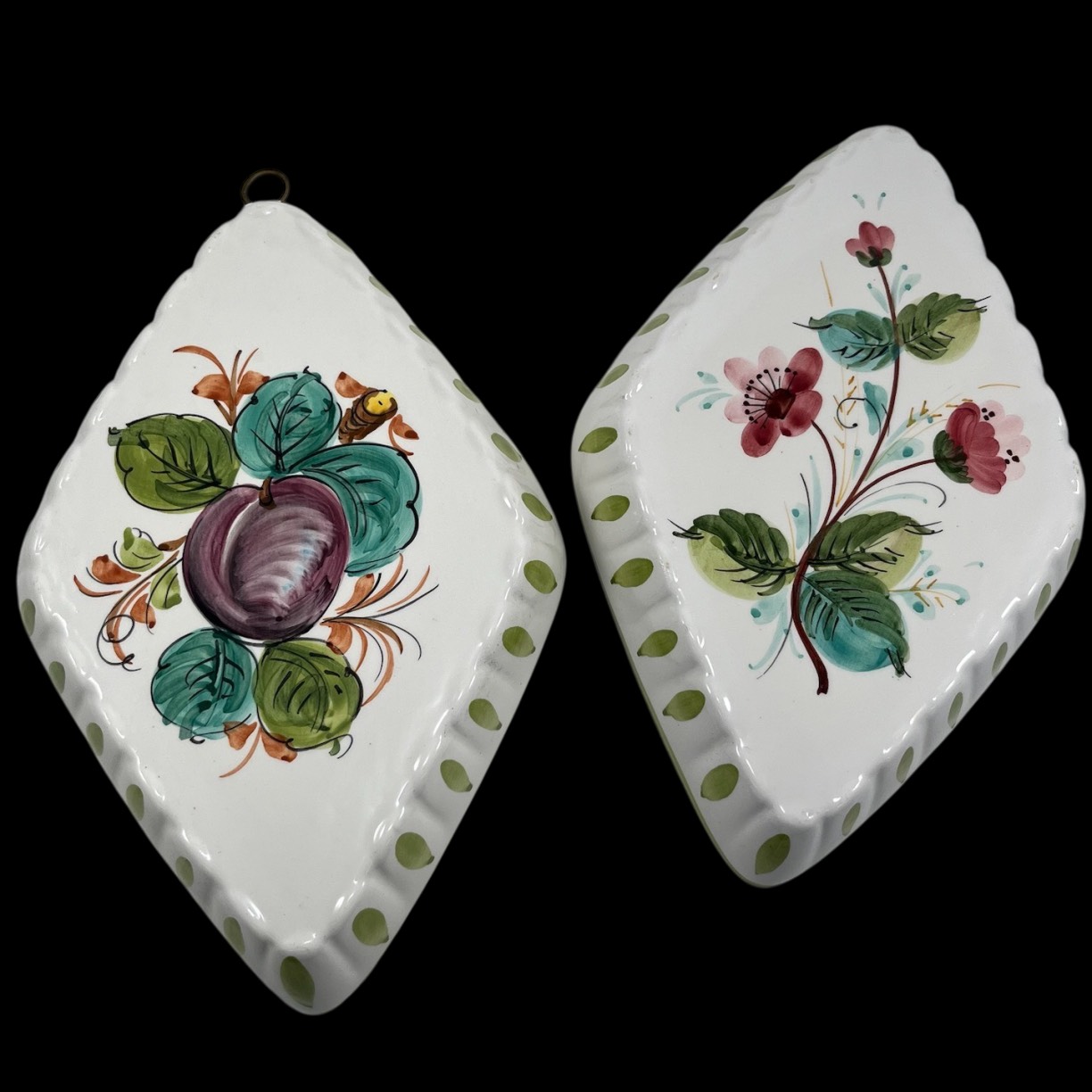 Pair Of Italian Pottery Wall Plaques, Made In Italy Hand Painted Flower ...