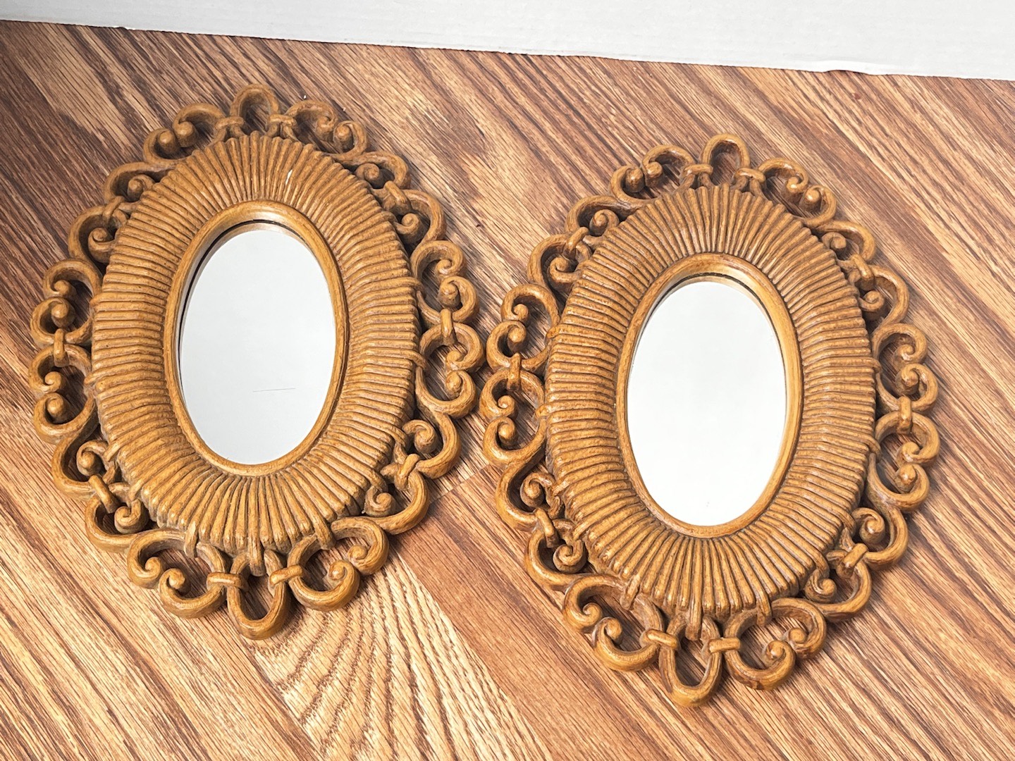 MCM Faux Wicker Oval Wall Mirrors