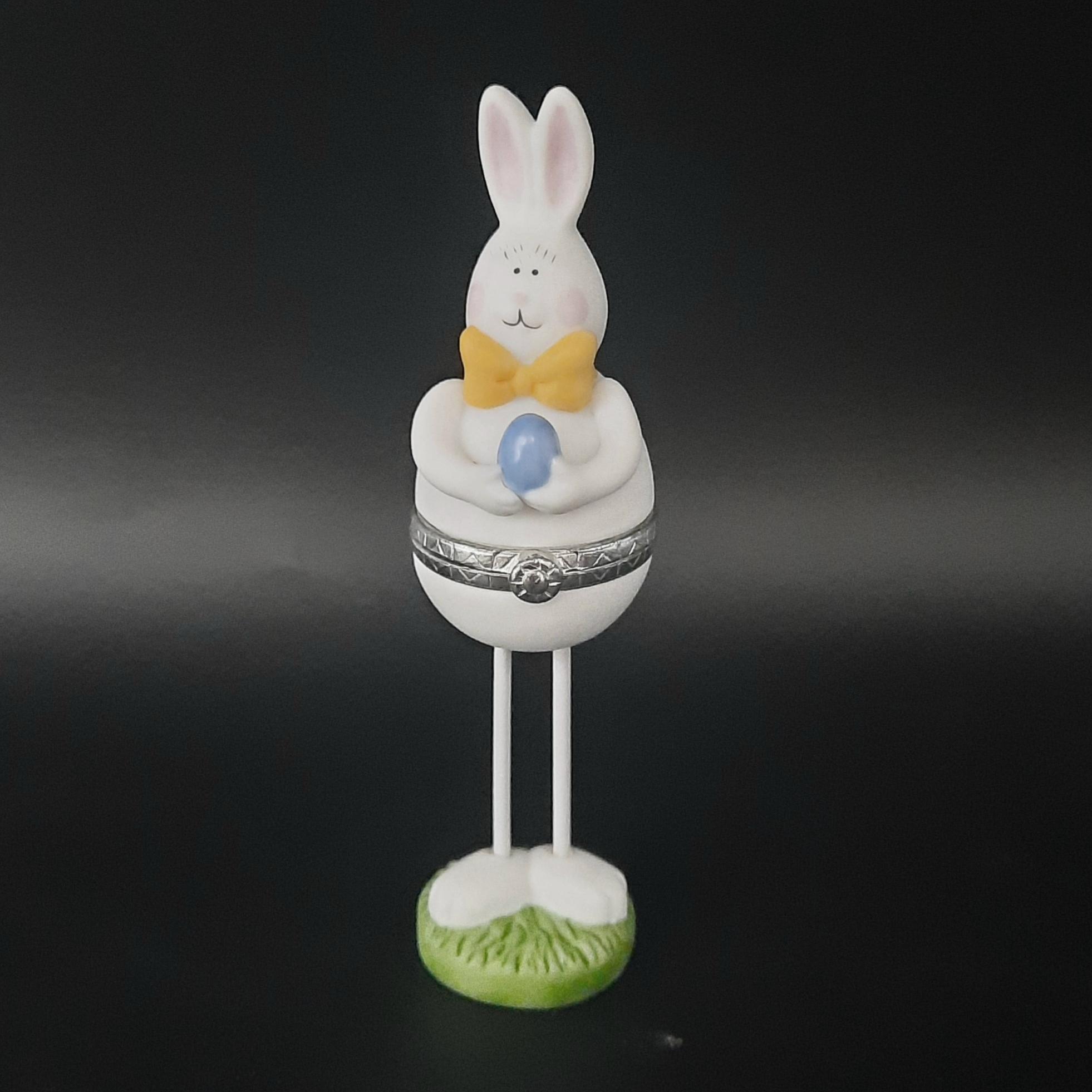 Sandi Gore Evans Tall Bunny Rabbit Hinged Trinket Box w/Egg Trinket