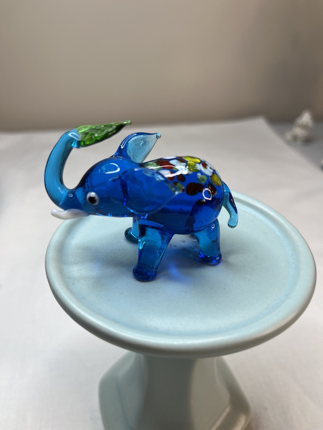 08 Blue Glass Elephant Miniature 2”