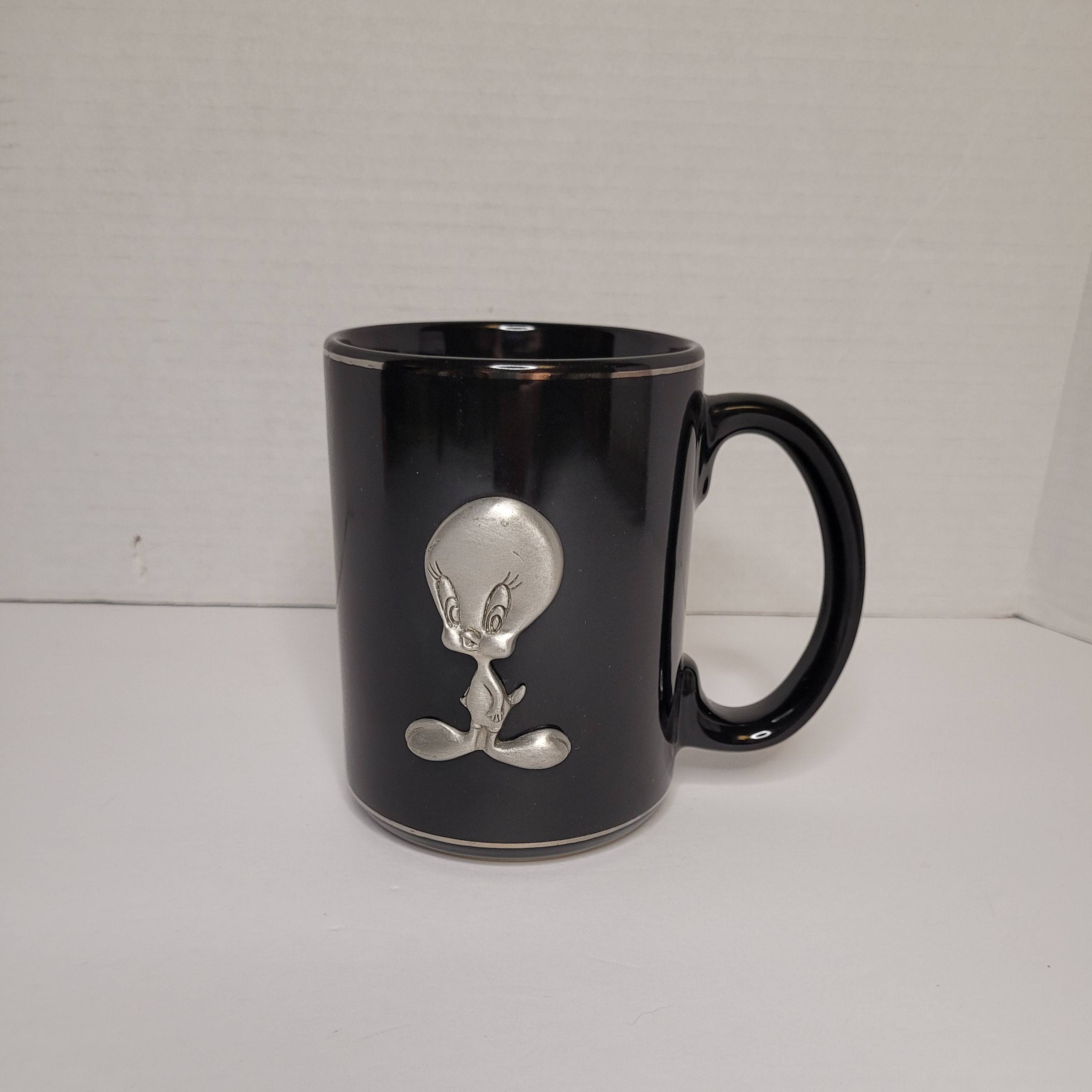 Looney Tunes Tweety Bird Rawcliffe Pewter Figure on Black Ceramic Mug ...