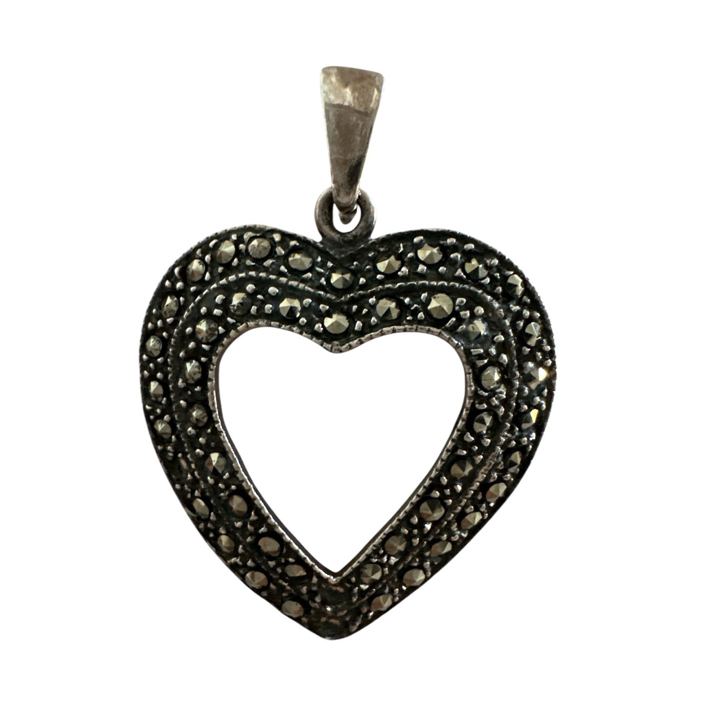 Sterling Silver Marquisite Heart Pendant 1-1/2”