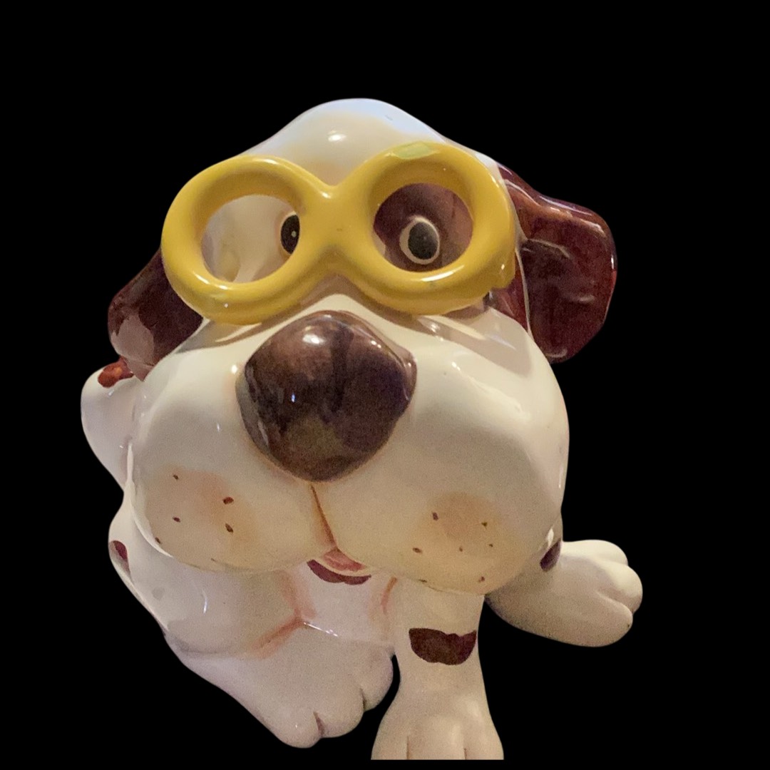Whimsical Spotted Puppy Dog With Yellow Glasses Coin Bank