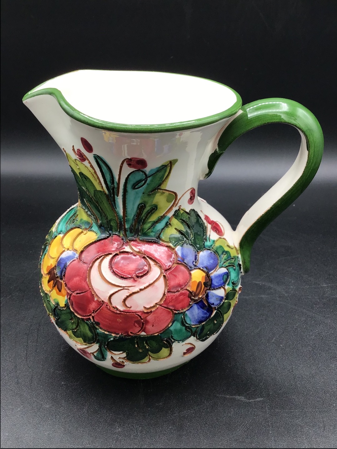 1559-Vintage Italian Pitcher Hand carved And Painted