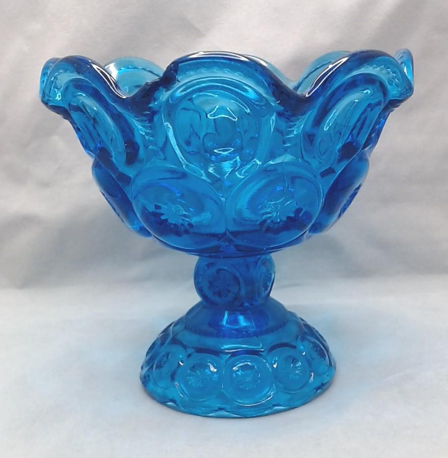 L.E. Smith Moon & Stars Blue Pedestal Compote As Is (5-73)With amber ...