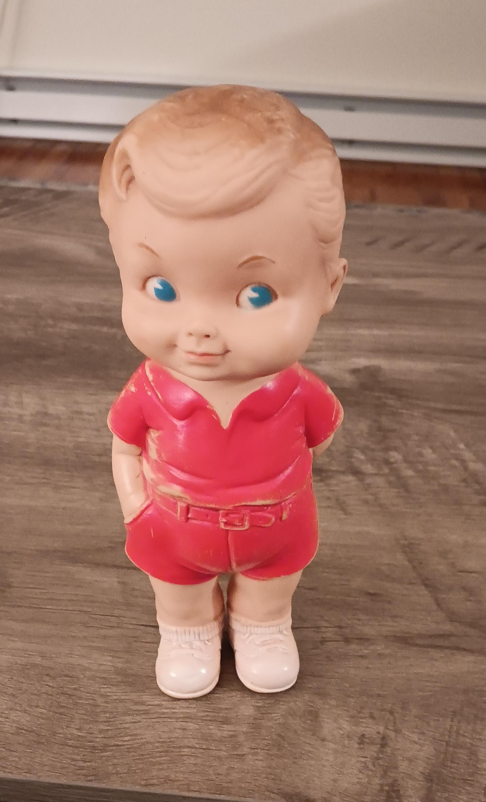 Vintage 1962 Edward Mobley Arrow Co. Squeaker Boy with Frog Toy