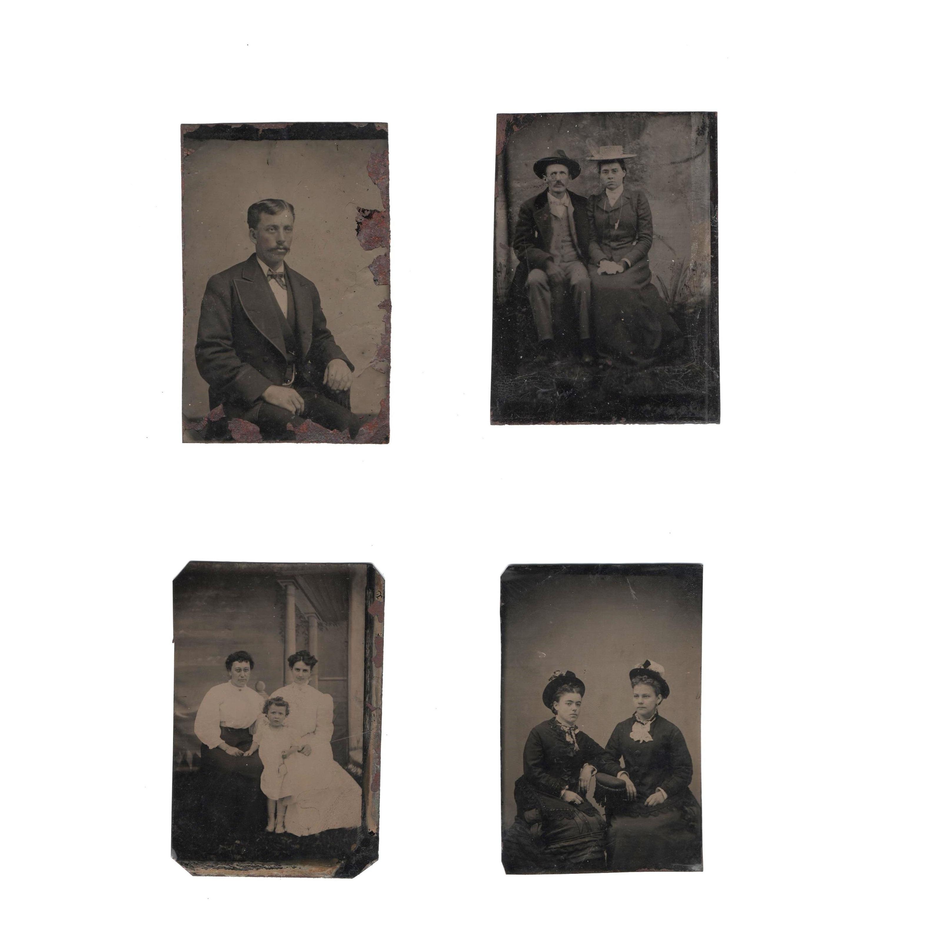Set Of 4 Antique Photographs Tintypes Portraits 2 x 3 1/2