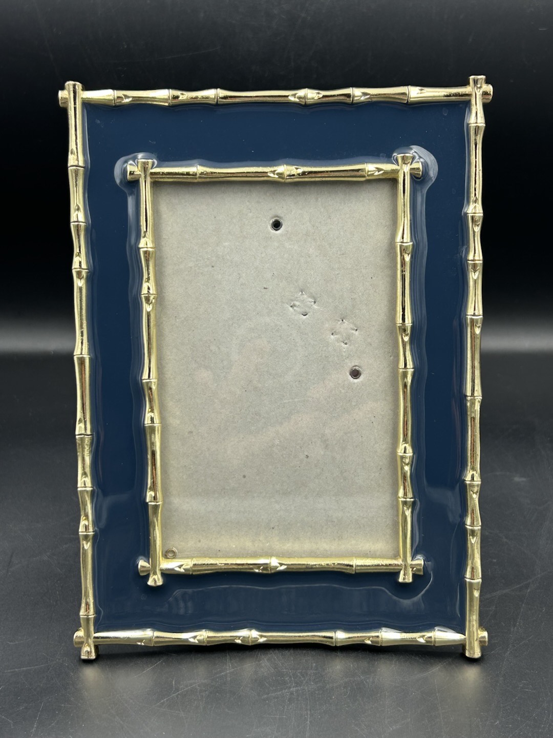 Gold Bamboo Border, Cobalt Blue Enamel Edge Photo Frame 4 X 6“